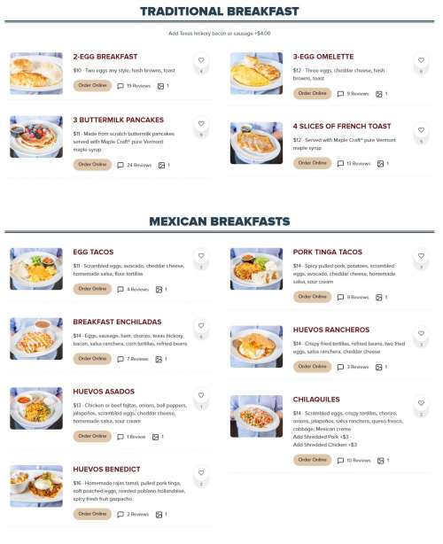 Ellen's menu in Dallas, Texas, USA