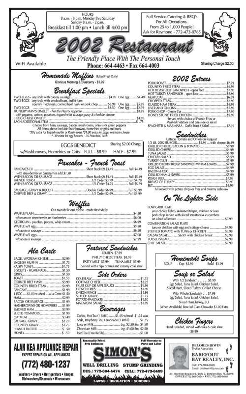 RJ's Family Restaurant menu in Barefoot Bay, Florida, USA