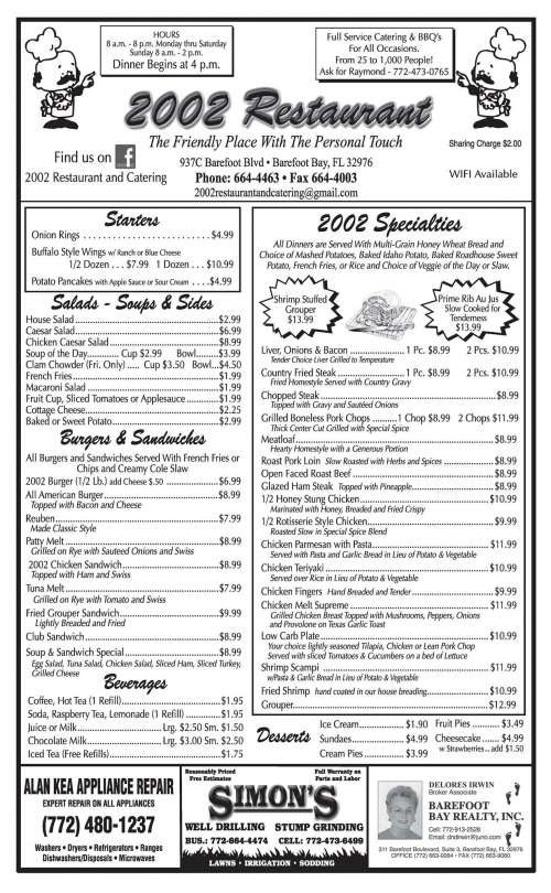 RJ's Family Restaurant menu in Barefoot Bay, Florida, USA