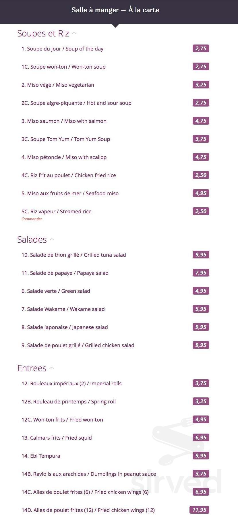 Menu - Montréal QC's Restaurant 2K Fusion | Sirved