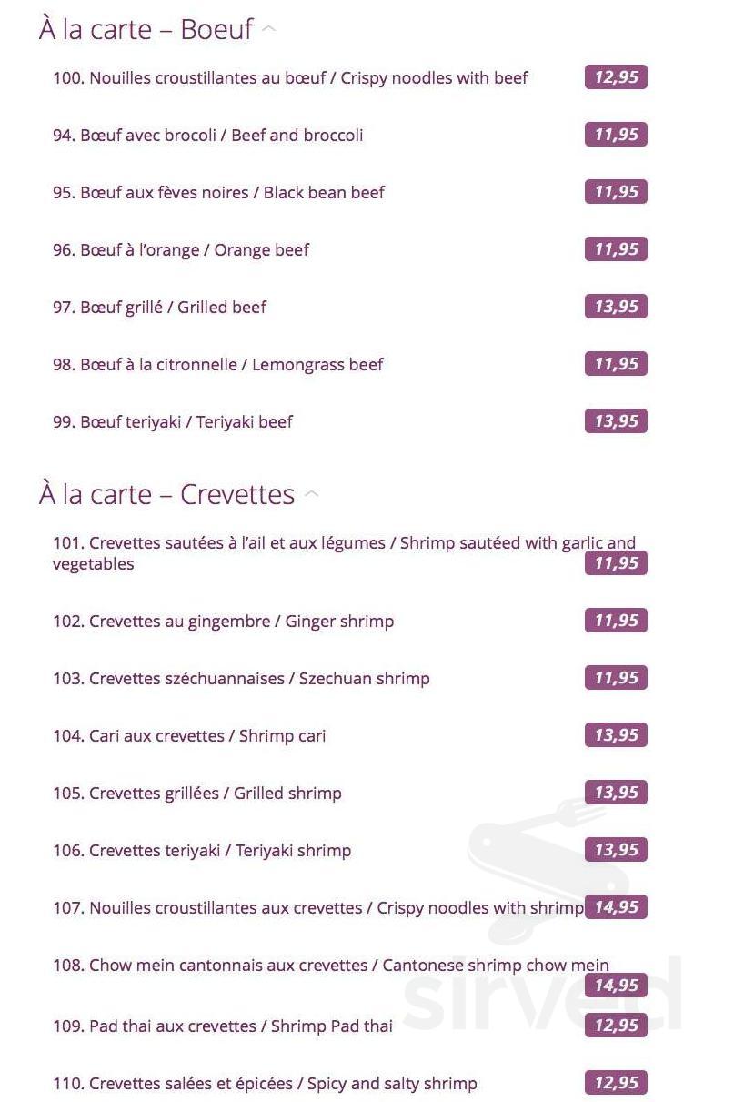Menu - Montréal QC's Restaurant 2K Fusion | Sirved