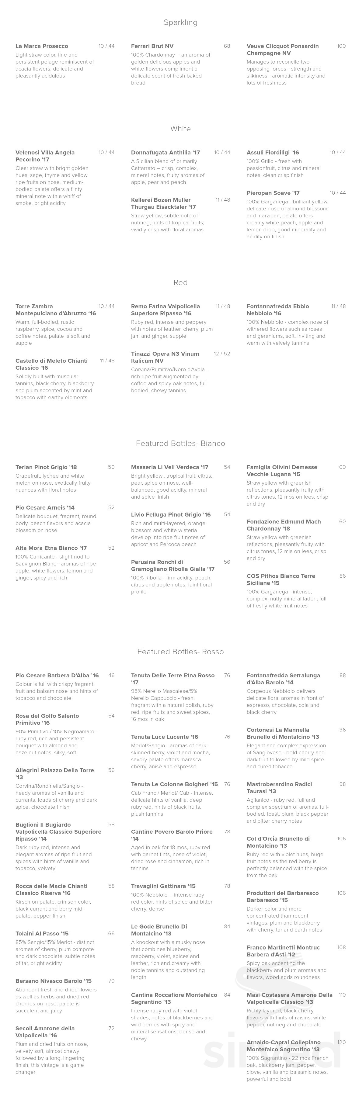 Menu for Mangia Qui in Harrisburg, PA | Sirved