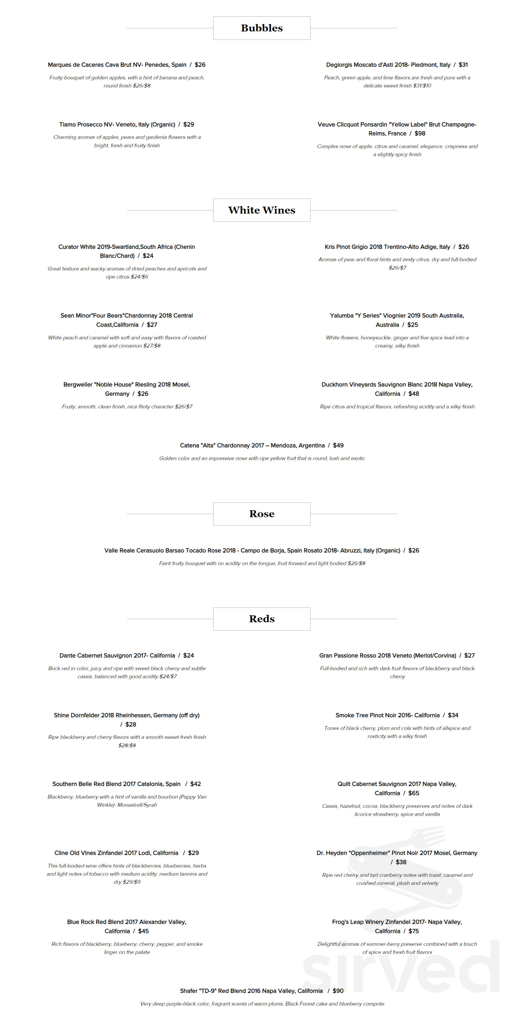 350 Grace menu in Norfolk, Virginia, USA