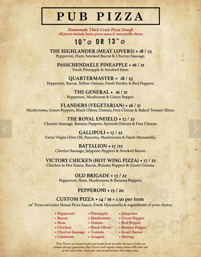 The Garrison Pub & Eatery menu in Calgary, Alberta, Canada
