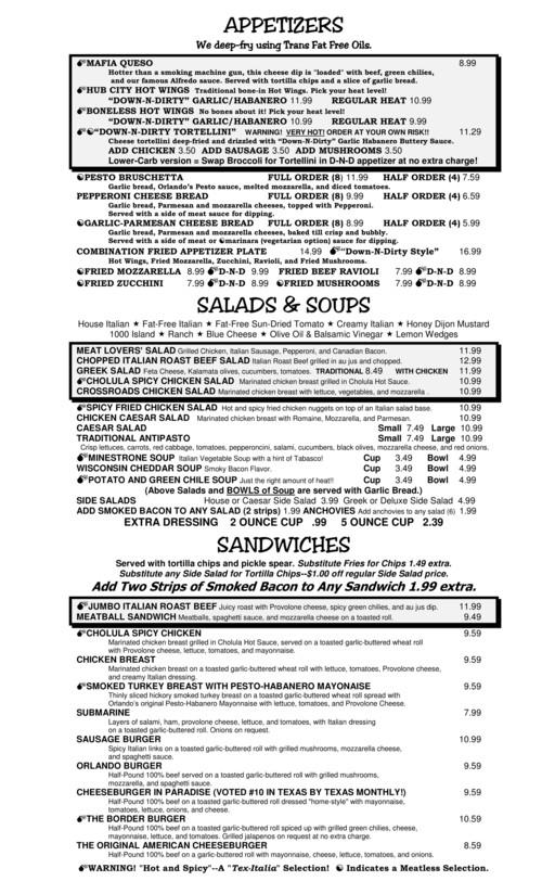Orlando's Italian Restaurant menu in Lubbock, Texas, USA