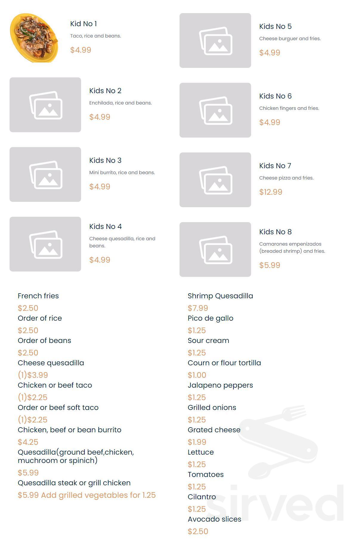 Don Bigotes Mexican Restaurant menu in Spartanburg, South Carolina, USA