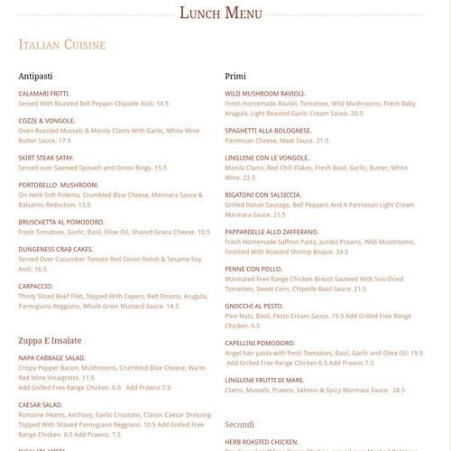 Allegria menu in Napa, California, USA