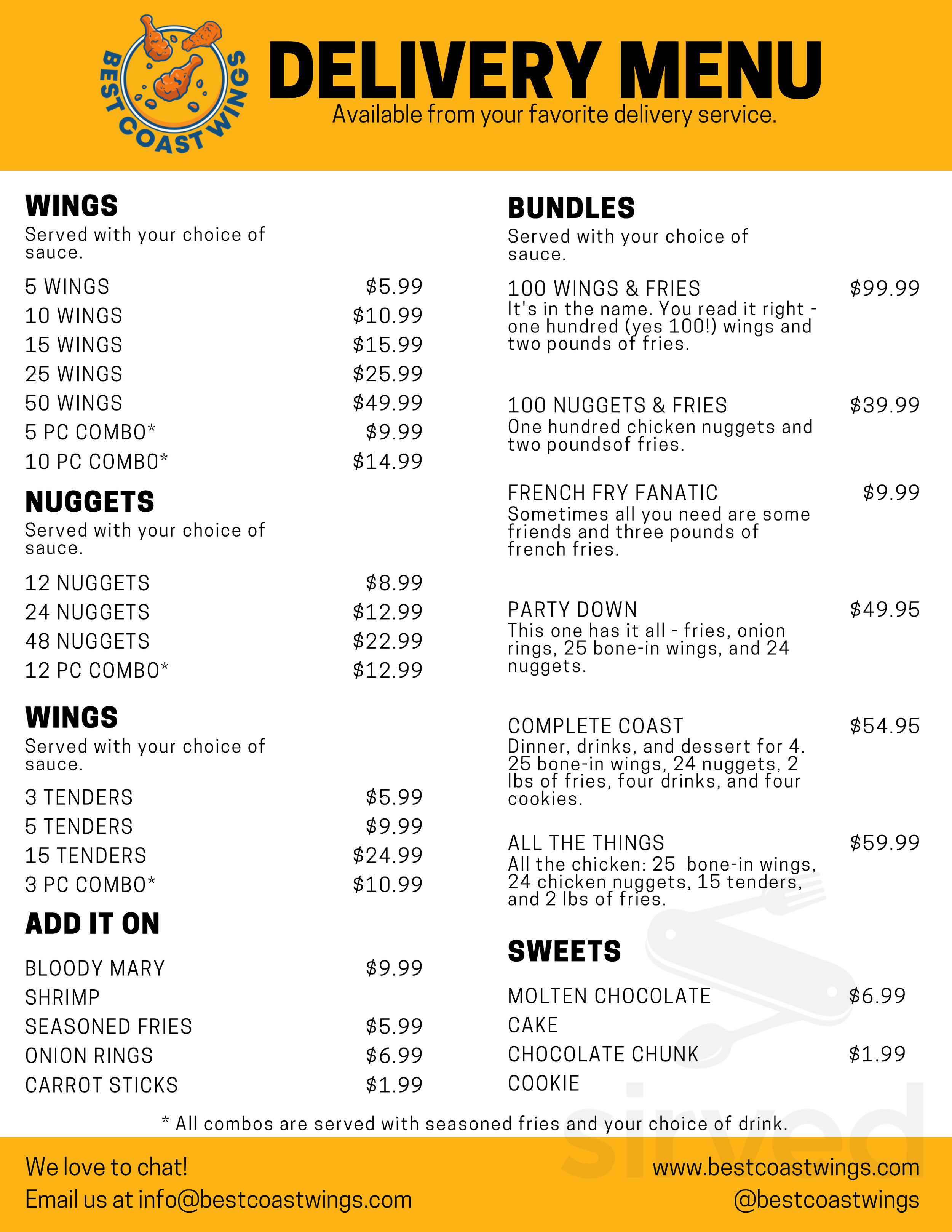 Best Coast Wings menu in Springfield, Oregon, USA