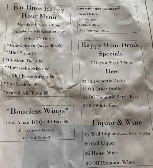 Off The Rock Tavern menu in Naples, Florida, USA