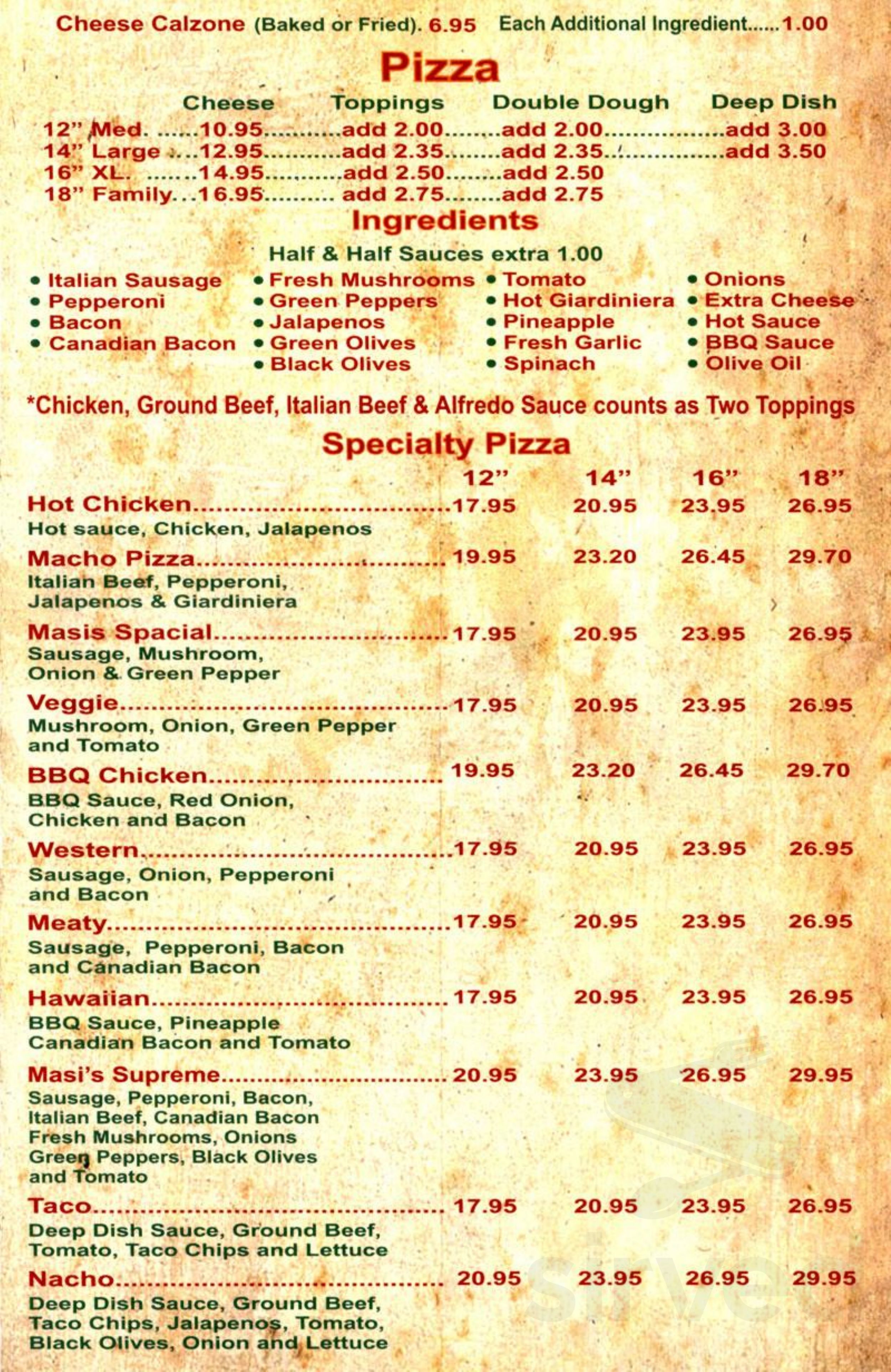 Masi's Pizza & Catering menu in Carpentersville, Illinois, USA