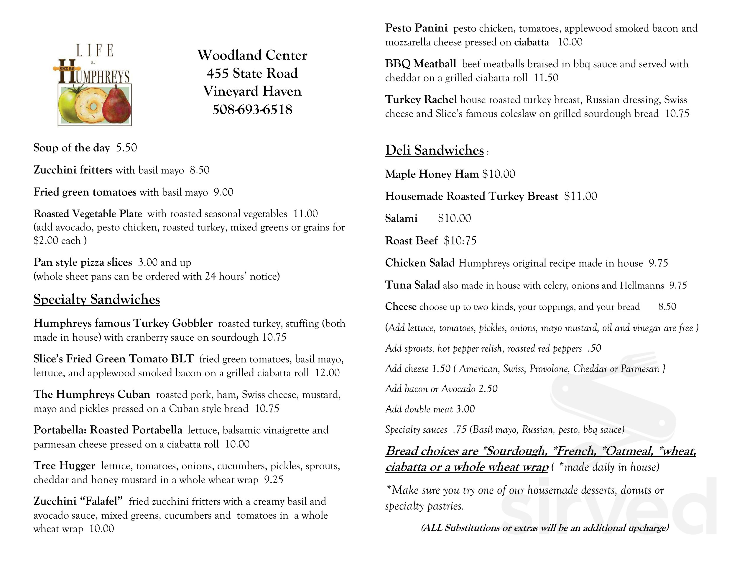 Life at Humphreys menu in Vineyard Haven, Massachusetts, USA