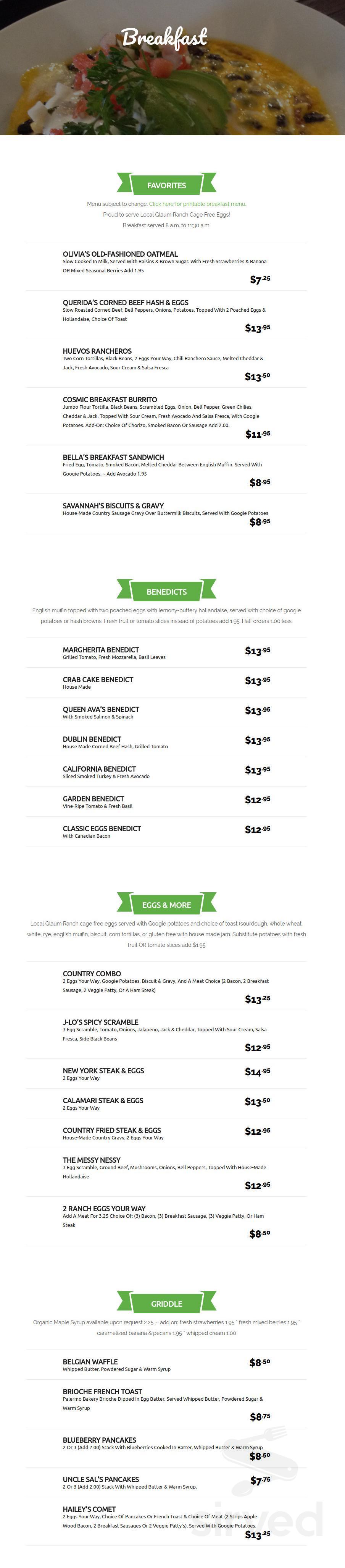 Menu - Seaside CA's Googie Grill | Sirved