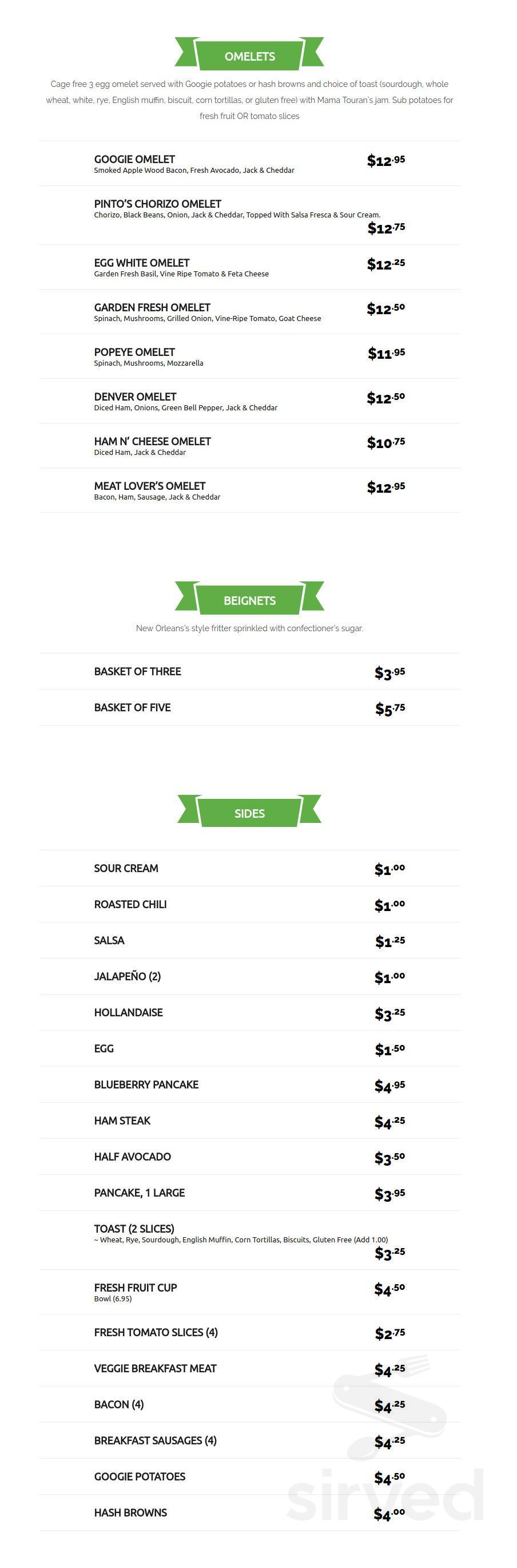 Googie Grill menu in Seaside, California, USA
