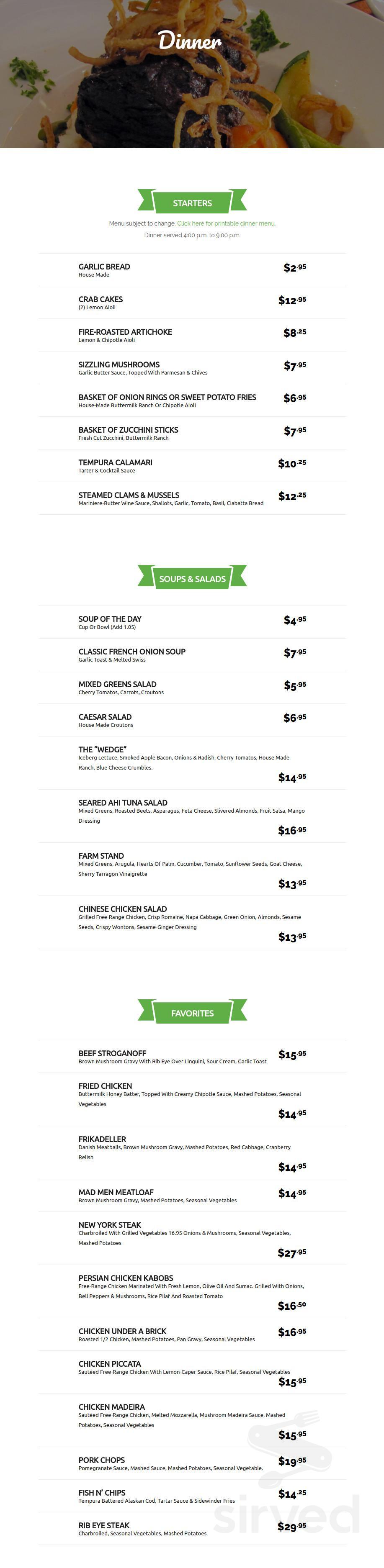 Menu - Seaside CA's Googie Grill | Sirved