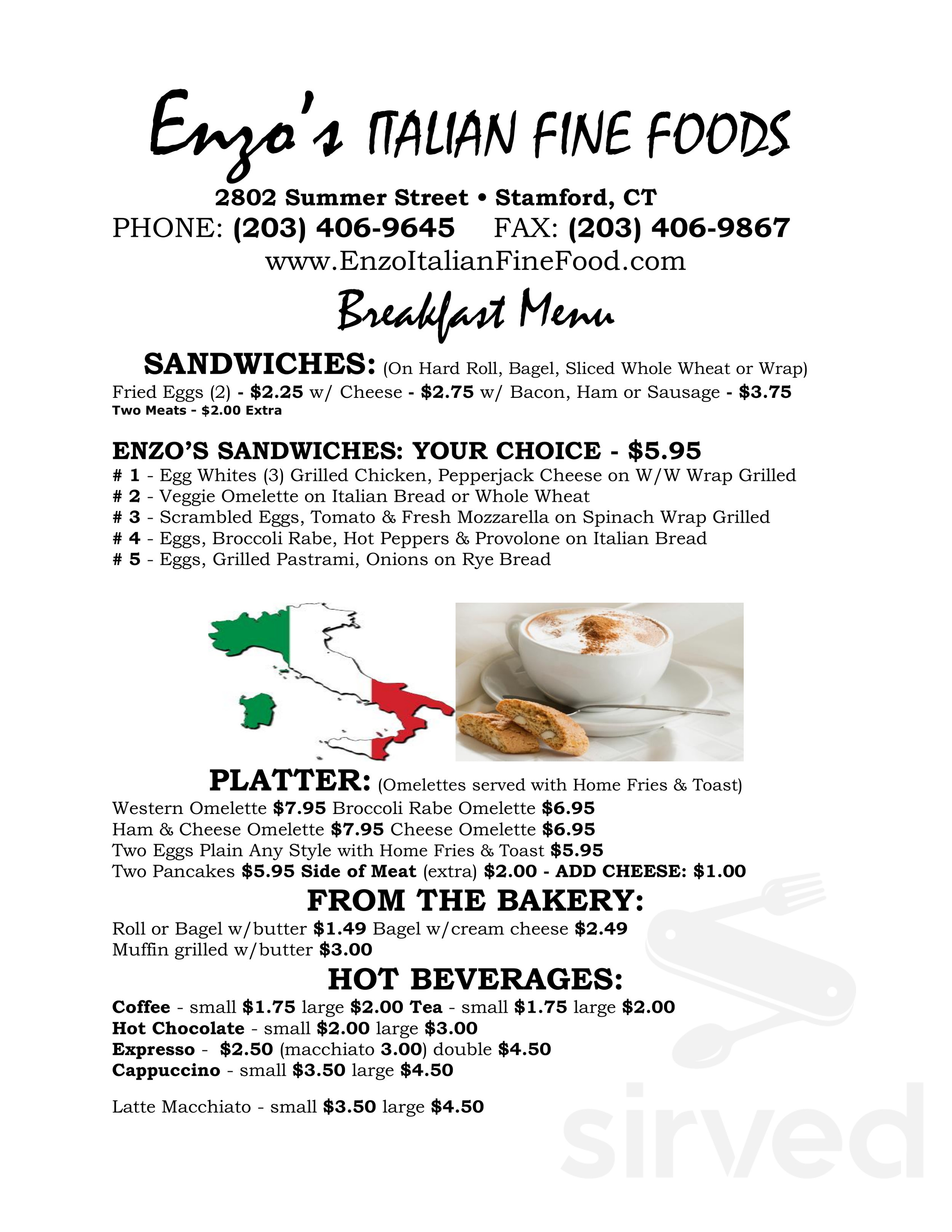 Enzo's Italian Fine Foods menus in Stamford, Connecticut, United States