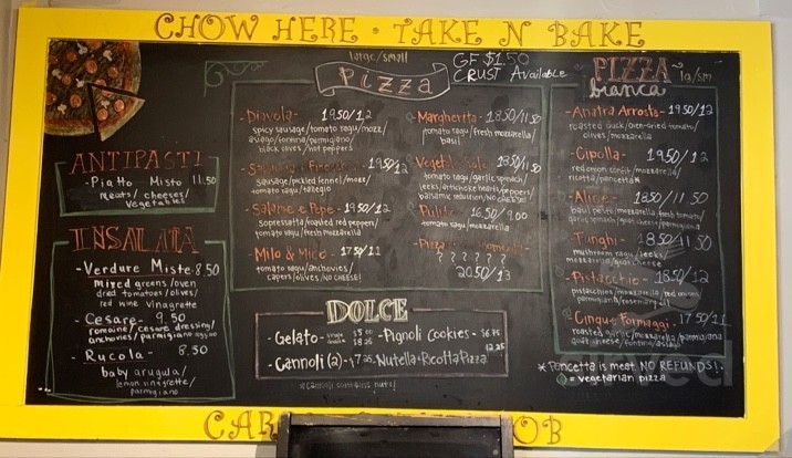 Iggies menu in Baltimore, Maryland, USA