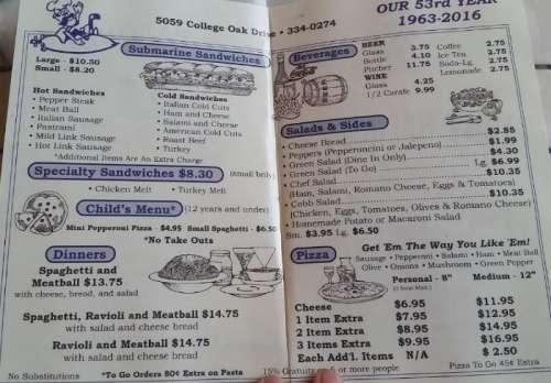 Tony Baloney's menu in Sacramento, California, USA