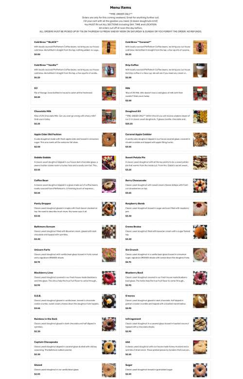 Diablo Doughnuts menu in Baltimore, Maryland, USA