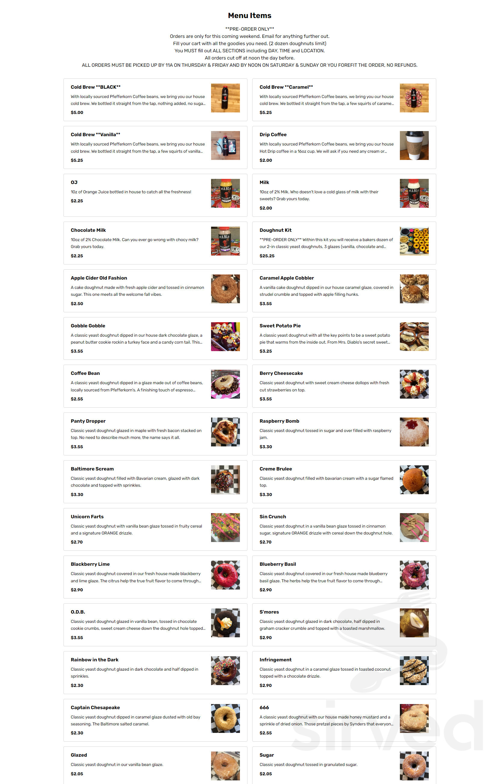 Menu for Diablo Doughnuts in Baltimore, MD | Sirved