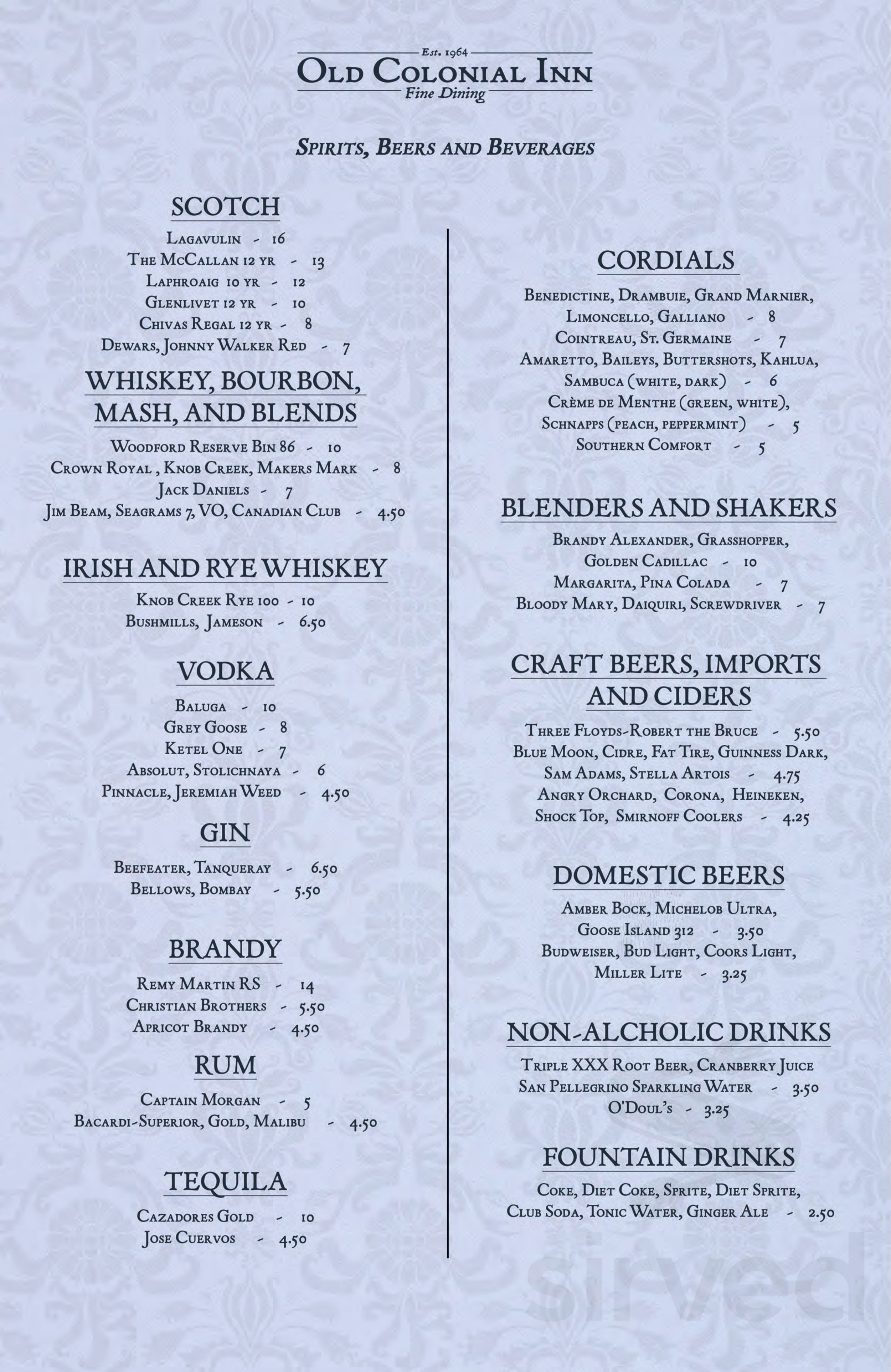 Menu - Kentland IN's Old Colonial Inn | Sirved