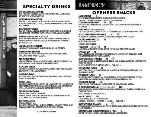 Miami Improv Comedy Club and Dinner Theater menu in Doral, Florida, USA