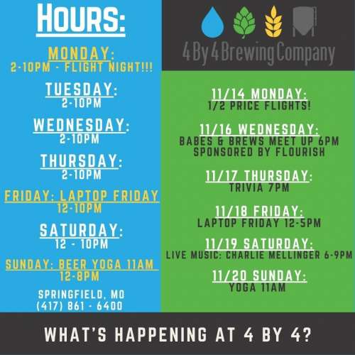 4 By 4 Brewing Company menu in Springfield, Missouri, USA