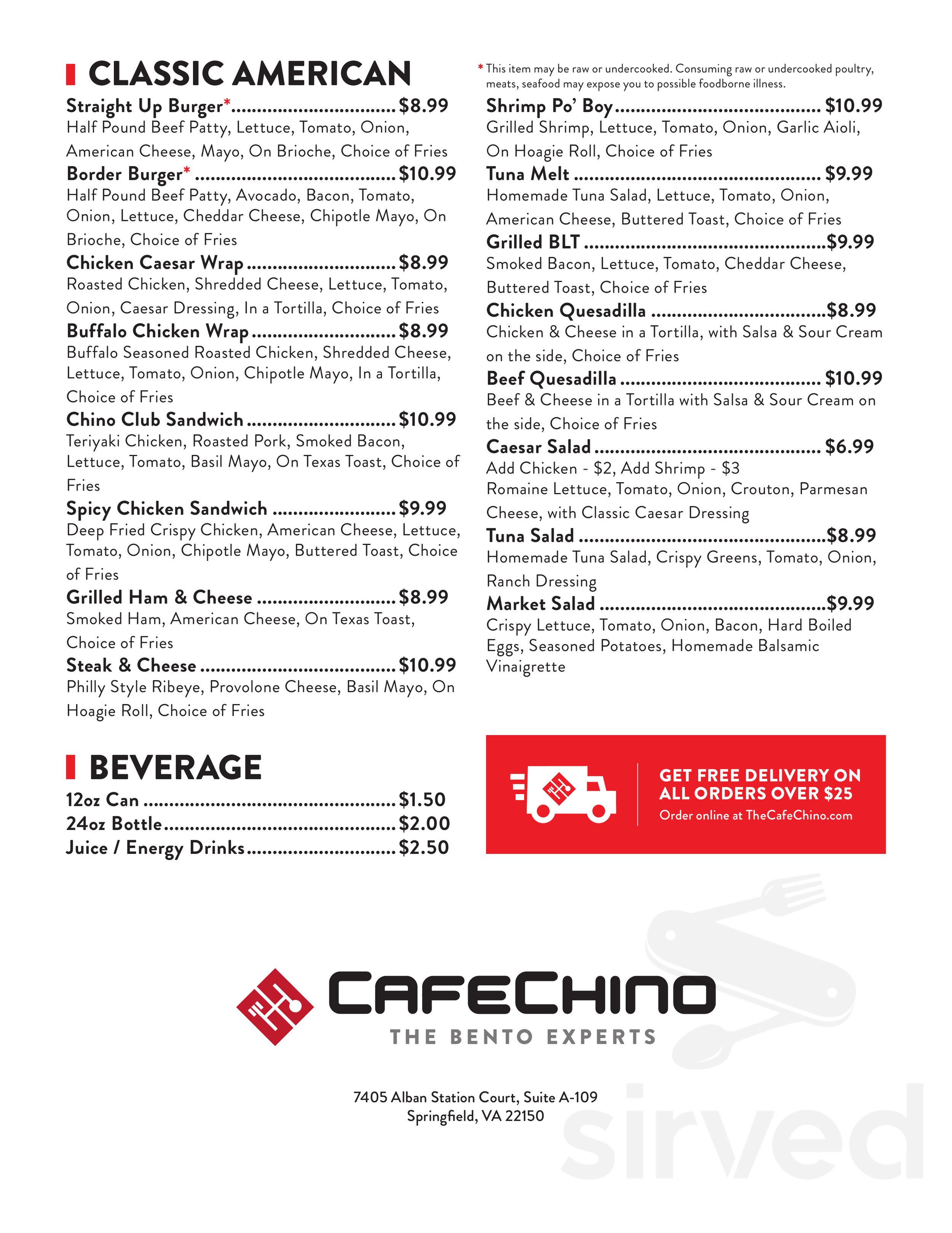 CafeChino menu in Springfield, Virginia, USA