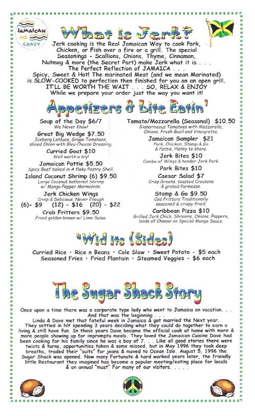 Sugar Shack menu in Ocean Isle Beach, North Carolina, USA