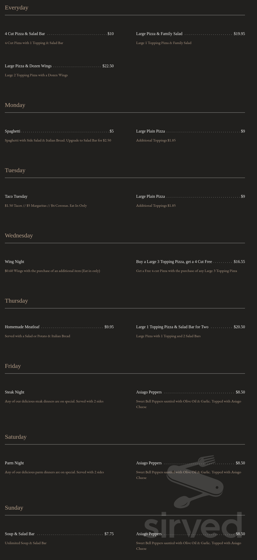 Menu for Falbo's Restaurant & Lounge in Latrobe, PA | Sirved