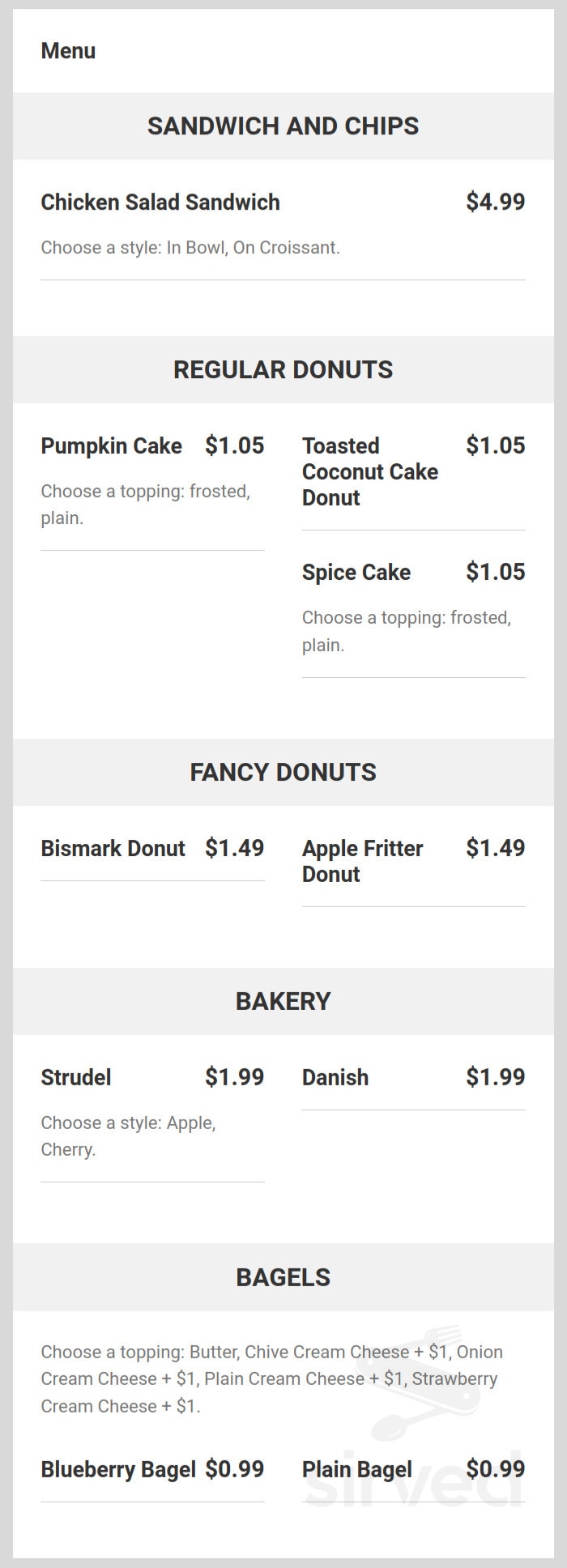 Jolly Pirate Donuts menu in Grove City, Ohio, USA