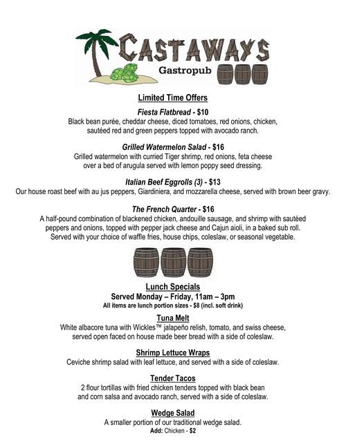 Castaways Gastropub menu in Jensen Beach, Florida, USA