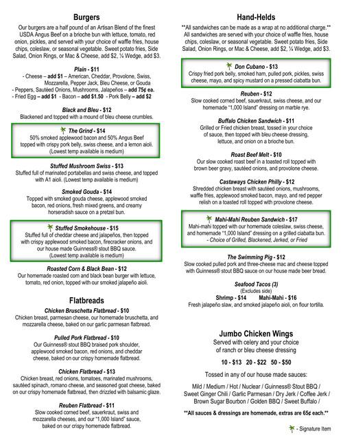Castaways Gastropub menu in Jensen Beach, Florida, USA