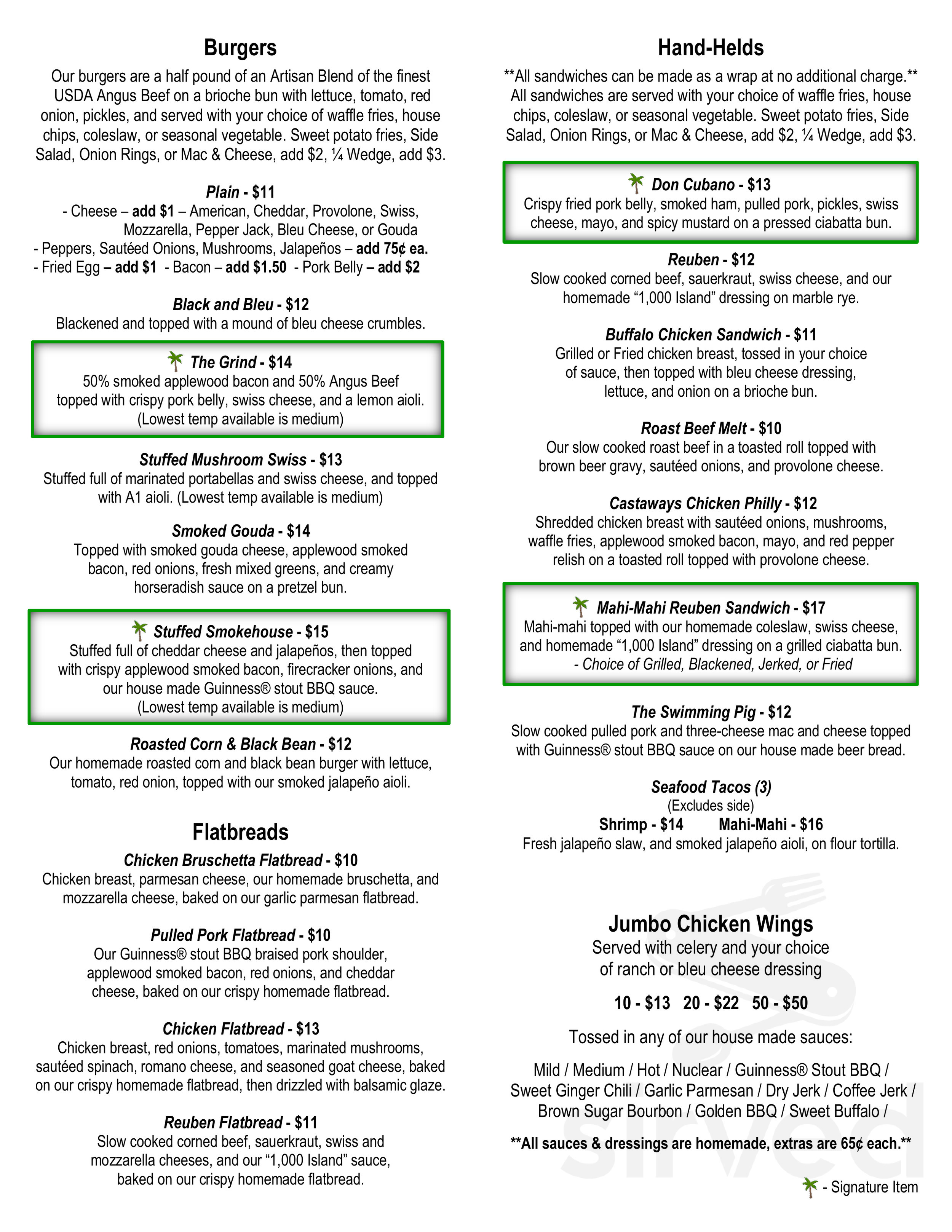 Castaways Gastropub menu in Jensen Beach, Florida, USA