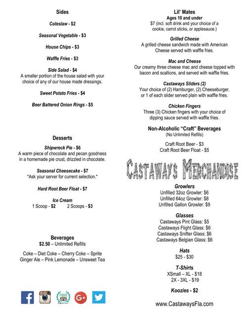 Castaways Gastropub menu in Jensen Beach, Florida, USA