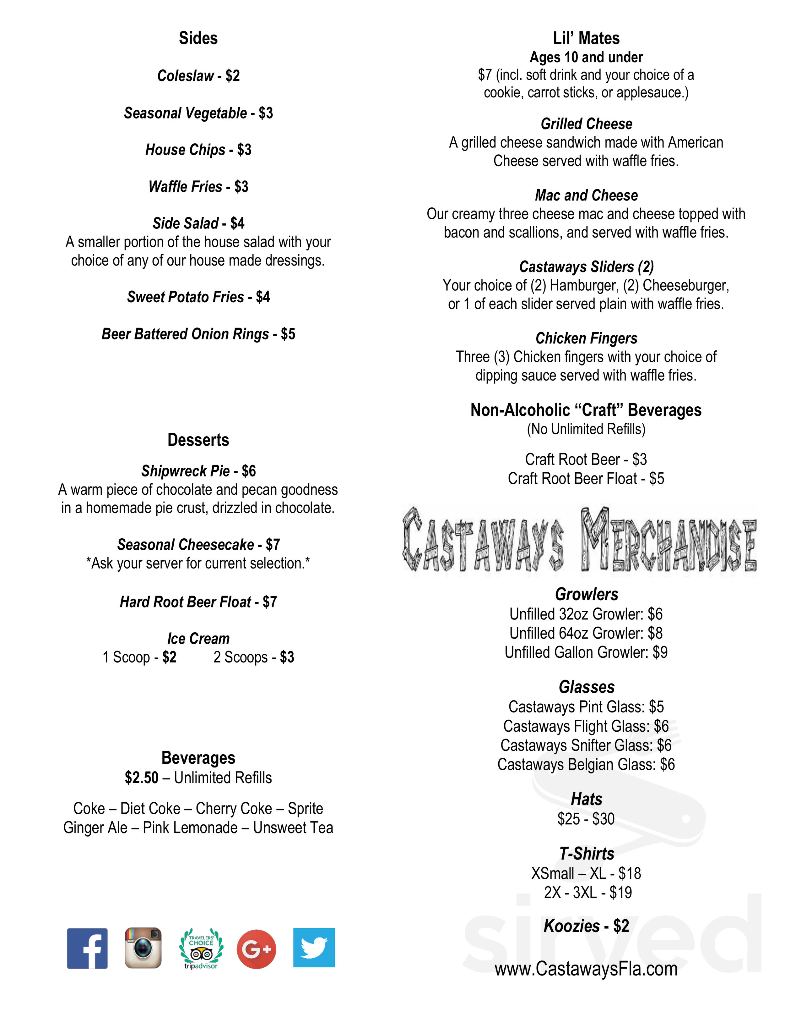 Castaways Gastropub menu in Jensen Beach, Florida, USA