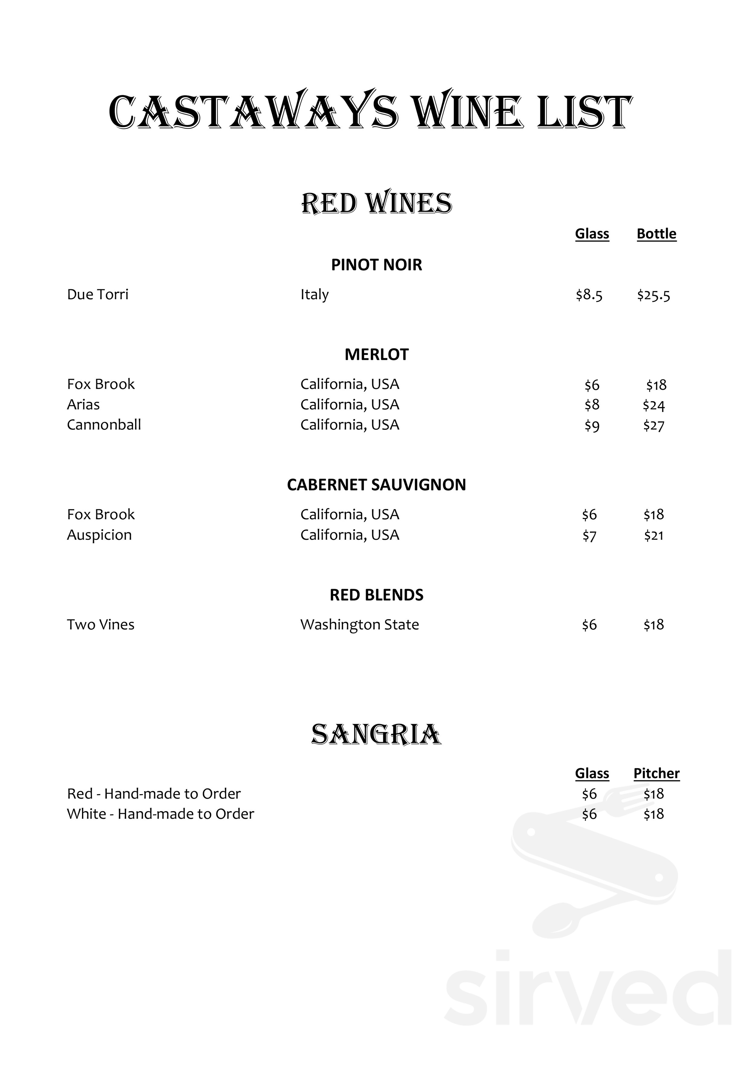 Castaways Gastropub menus in Jensen Beach, Florida, United States