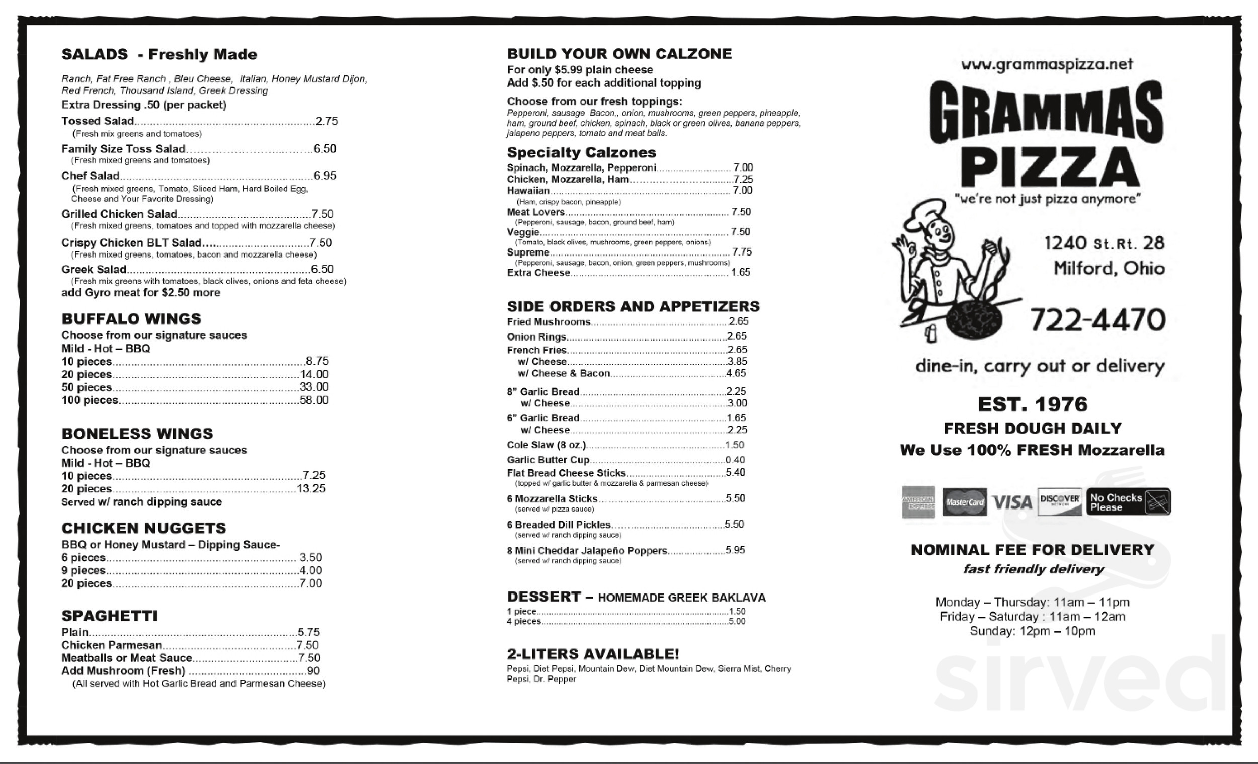 Grammas Pizza Milford menus in Milford, Ohio, United States