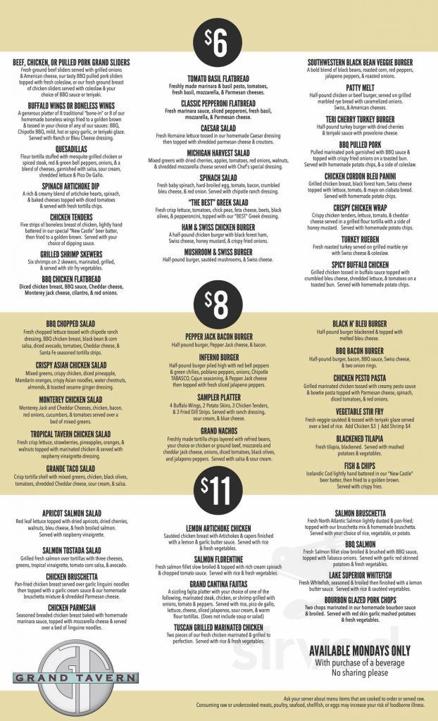 Grand Tavern Rochester Hills menu in Rochester, Michigan, USA