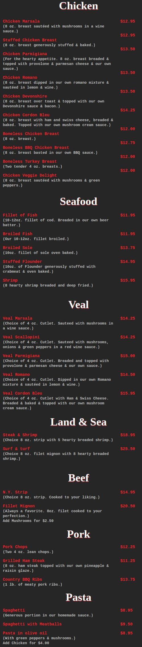 Drew Menas Restaurant & Lounge menu in North Versailles, Pennsylvania, USA