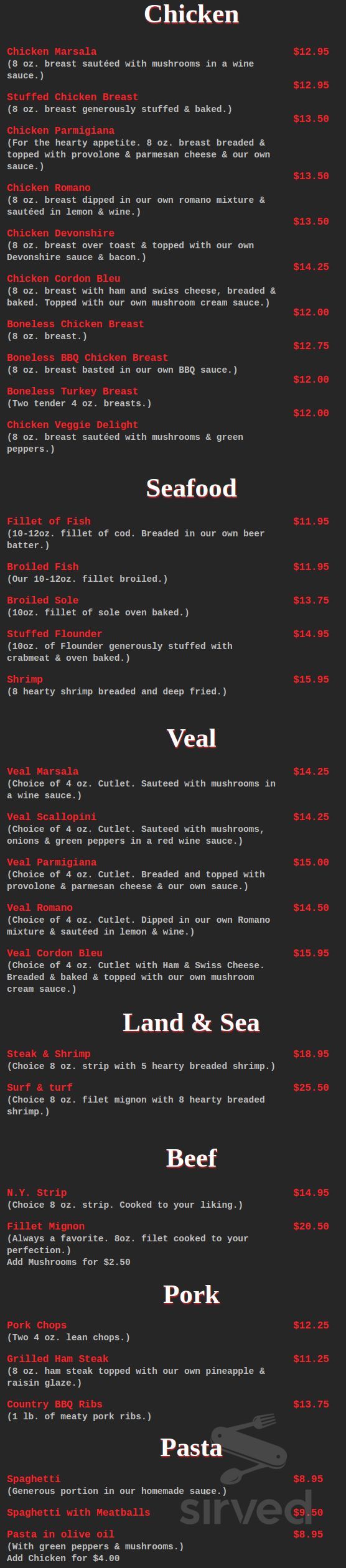 Drew Menas Restaurant & Lounge menu in North Versailles, Pennsylvania, USA