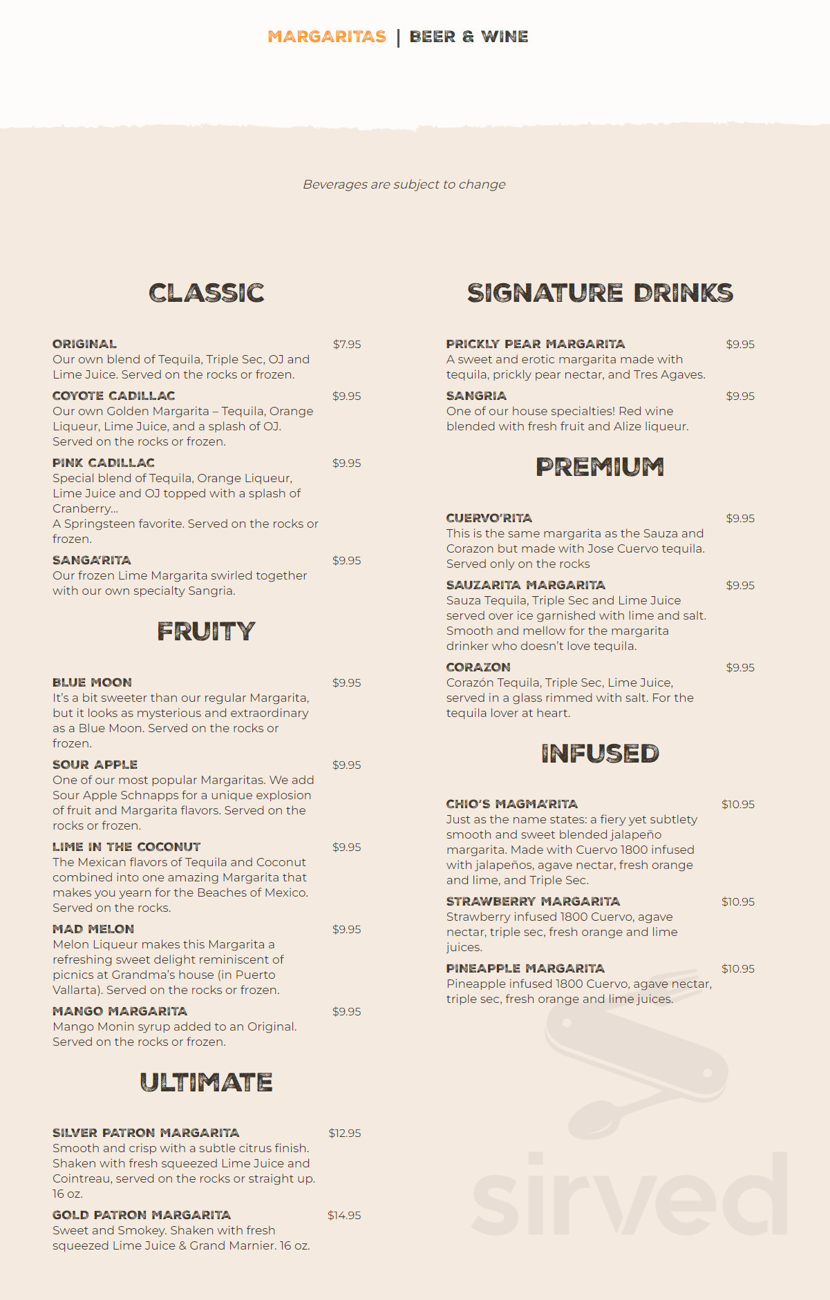 Coyote Grille menu in Fairfax, Virginia, USA