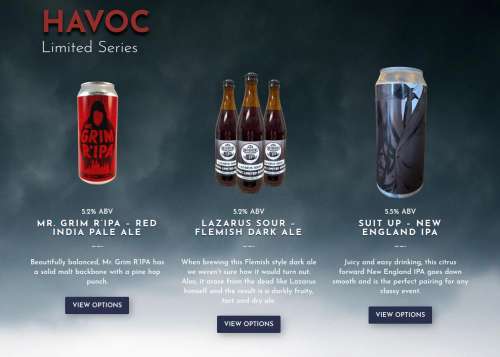 Haven Brewing Company menu in Peterborough, Ontario, Canada
