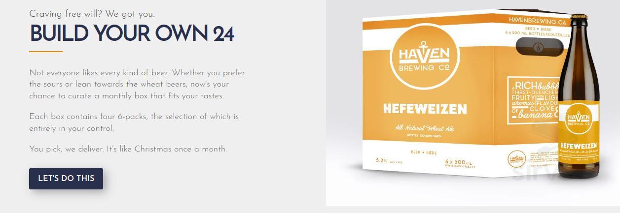 Haven Brewing Company menu in Peterborough, Ontario, Canada