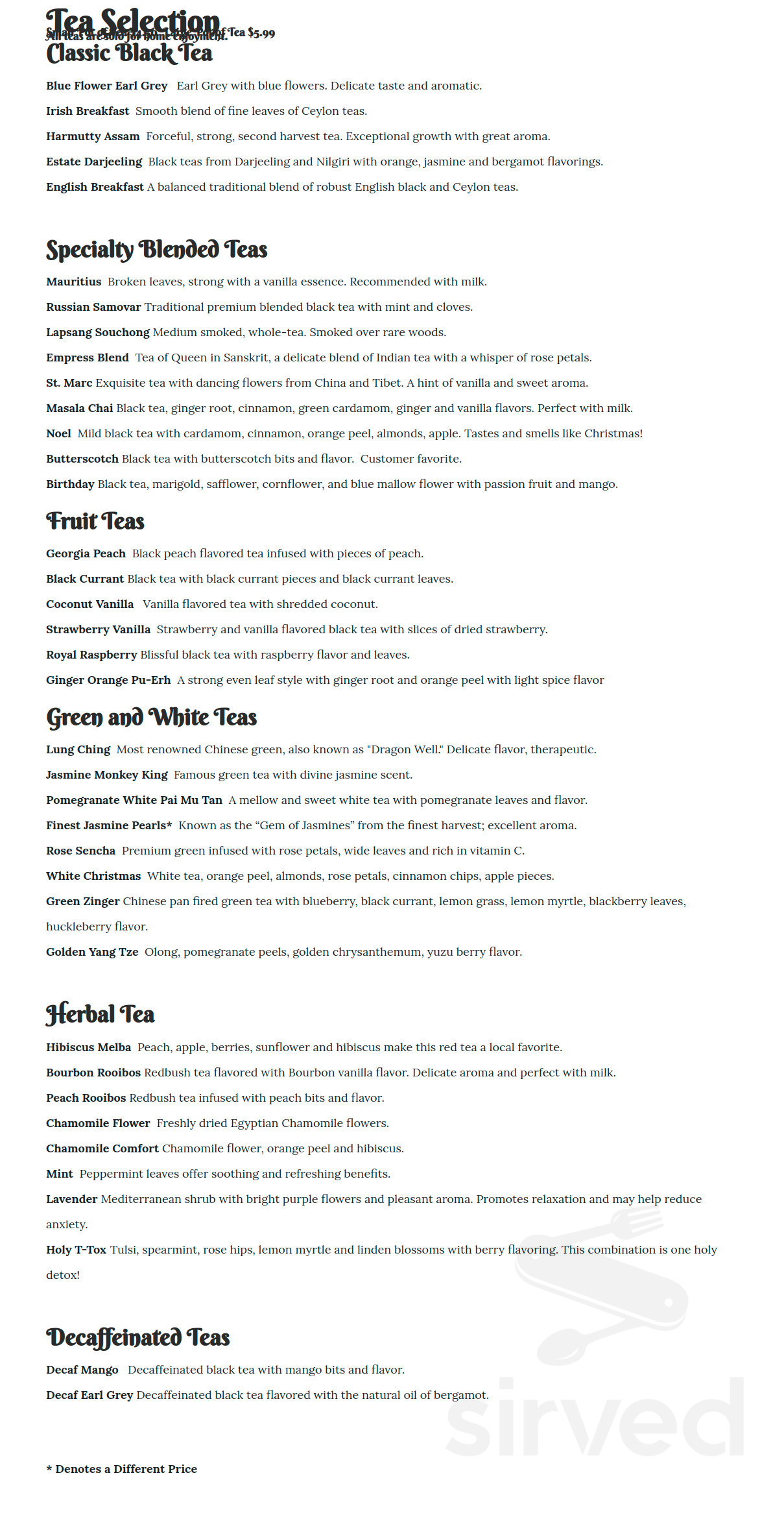 The T Room menus in Montrose, California, United States