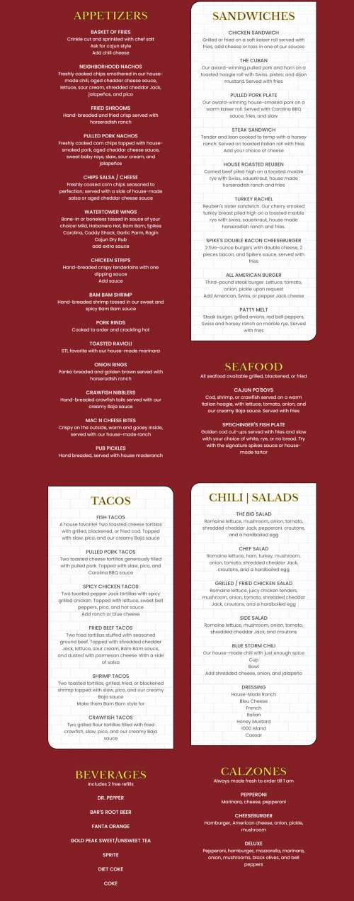 Spike's Public House menu in Millstadt, Illinois, USA