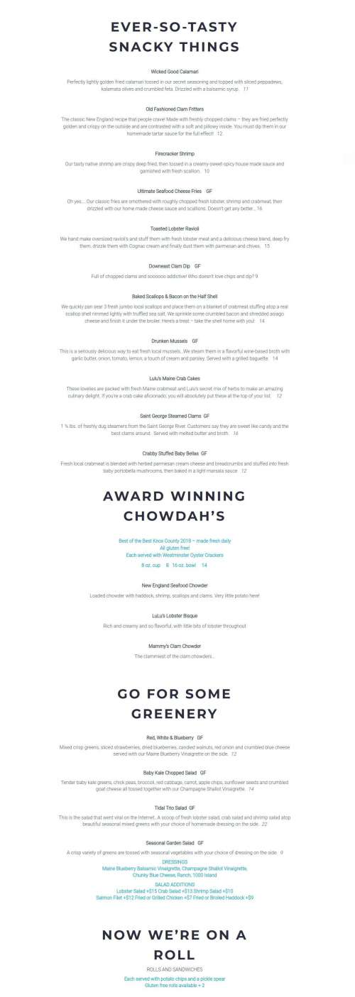 Claws menu in Rockland, Maine, USA