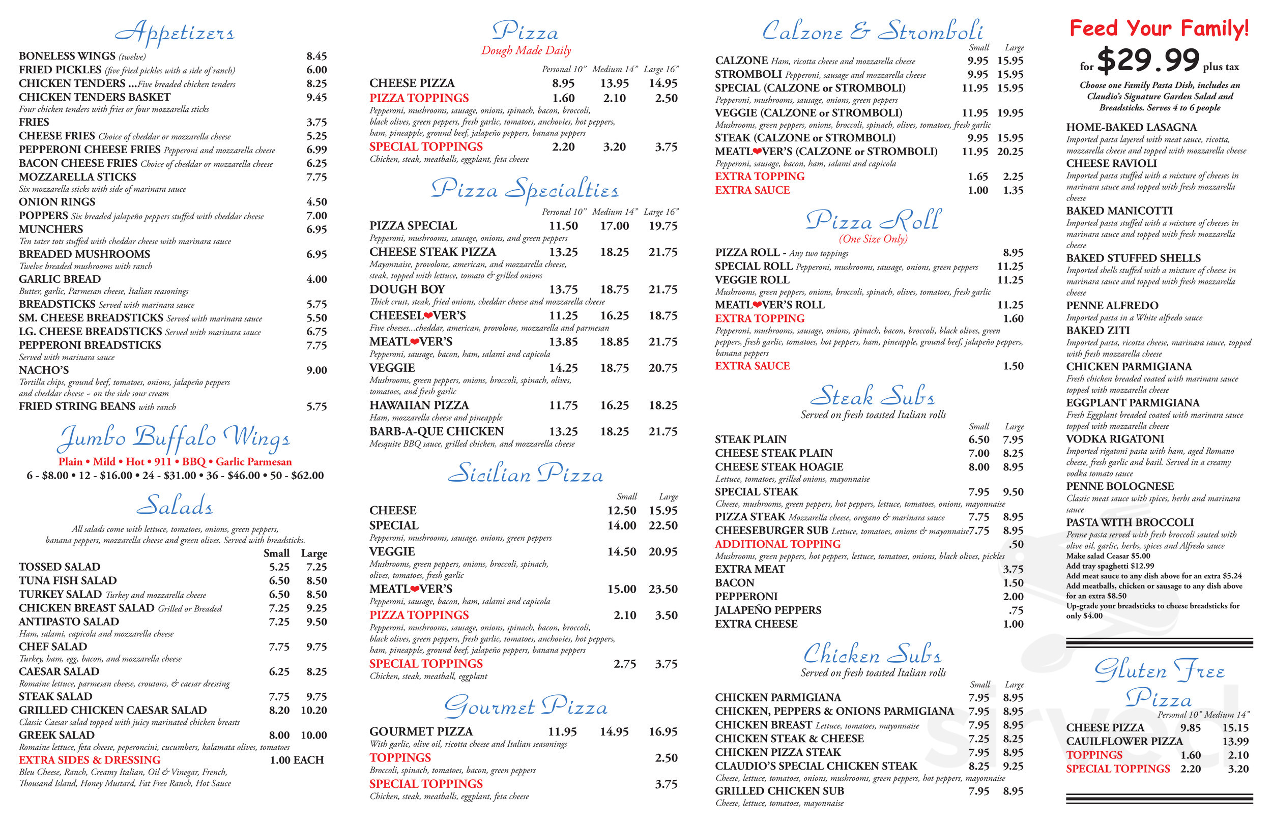 Menu - Winchester VA's Claudio's Pizzeria | Sirved