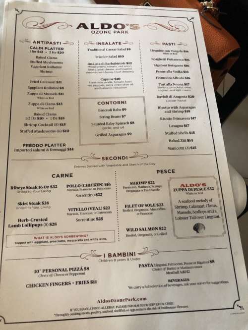 Aldo's Ozone Park menu in Ozone Park, New York, USA