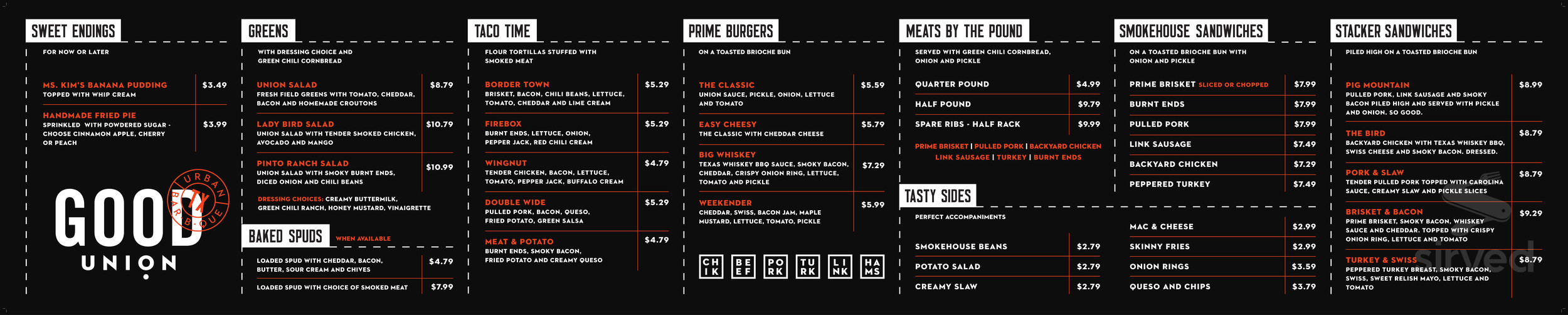 Good Union Urban BBQ menu in Richardson, Texas, USA