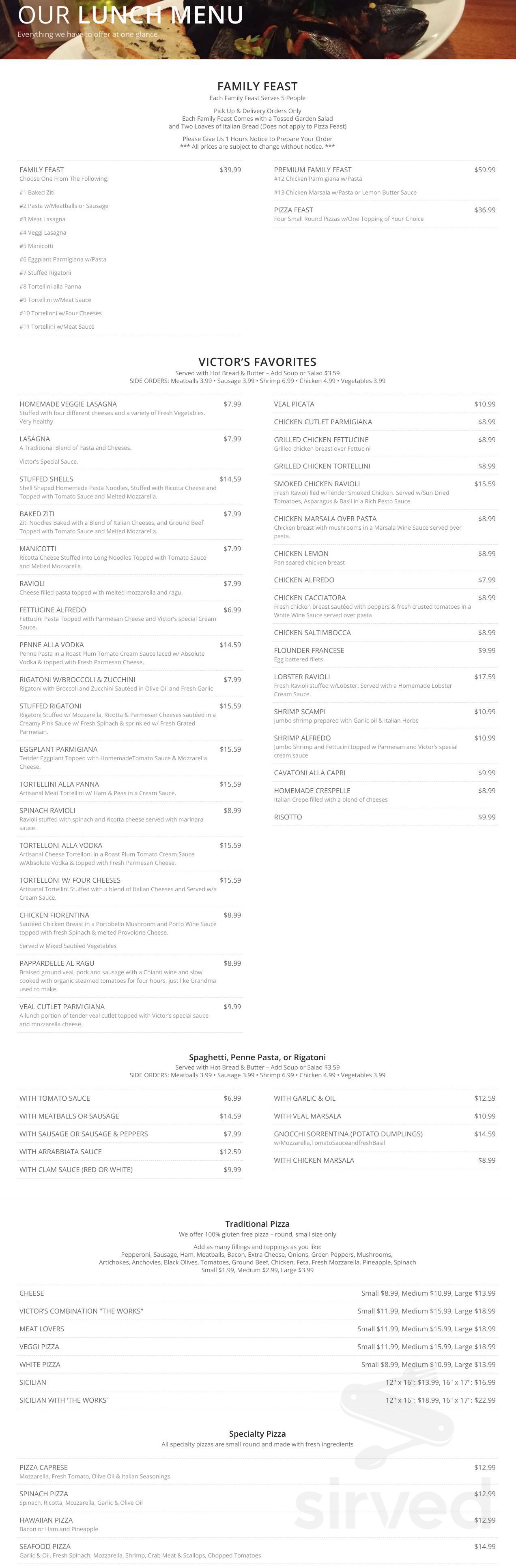 Sal's By Victor menu in Williamsburg, Virginia, USA